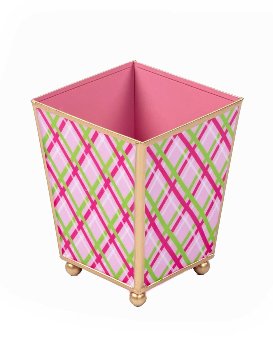 Preppy Plaid Pink Enameled Square Cachepot Planter (6-Inch) – Pinks Design
